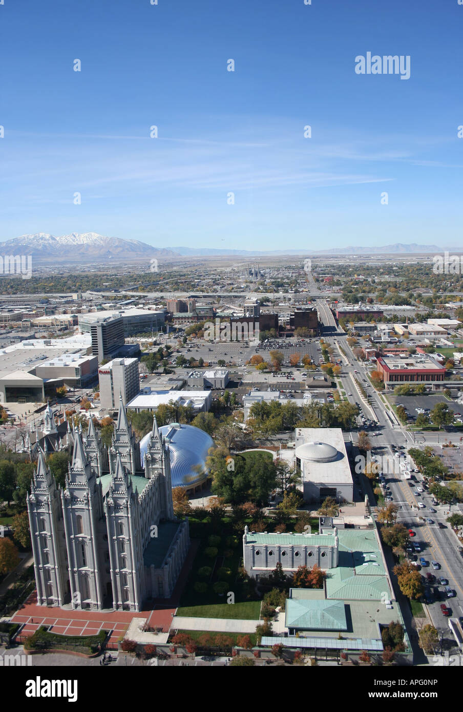 elevated view of Mormon Temple and Tabernacle from Church of Latter Day ...