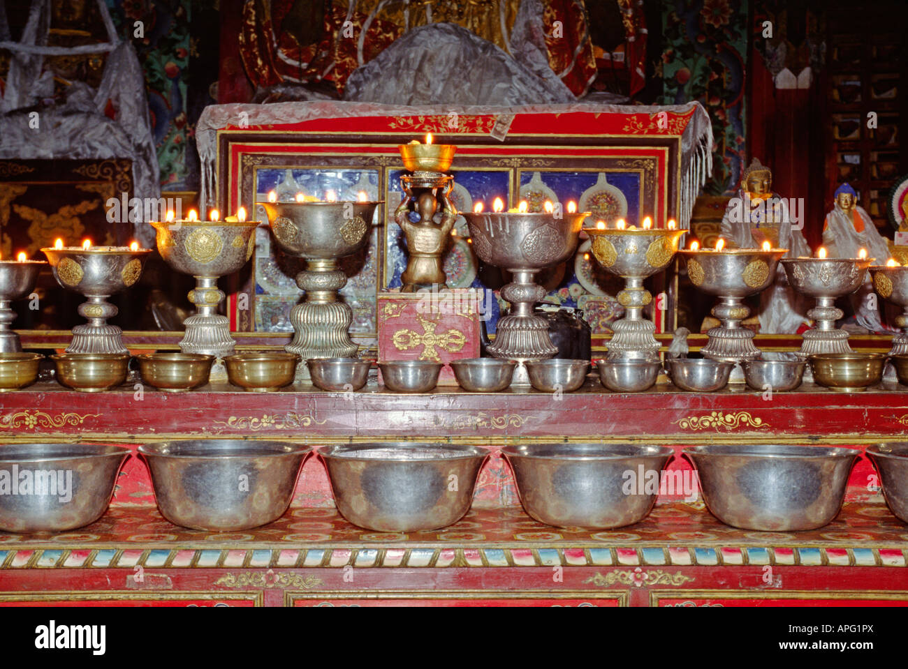 BUTTER LAMPS inside the main temple at SAMYE MONASTERY known as SAMYE ...
