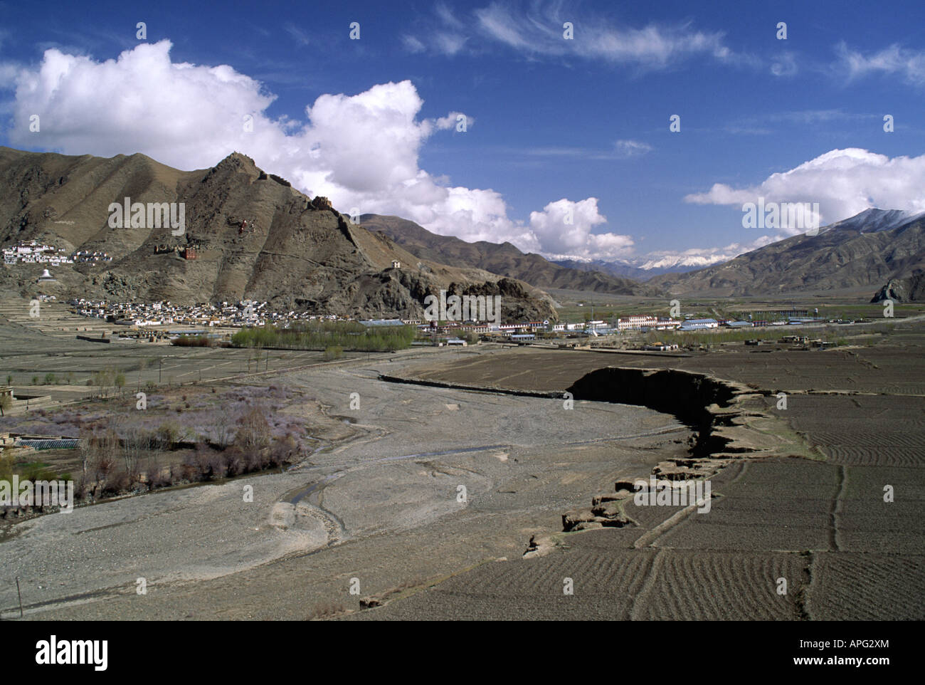 View of the CHONGGYE VALLEY near Yarlung Valley with RIWO DECHEN GOMPA ...