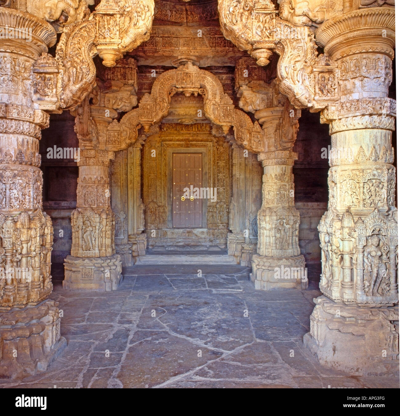 Ornately carved interior of the Sas Bahu Temple at Nagada, Near Udaipur ...