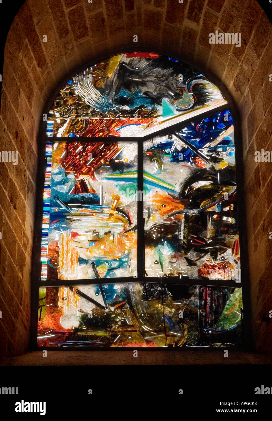 Modern Stained glass window in the cathedral at Cefalu, Sicily, Italy ...