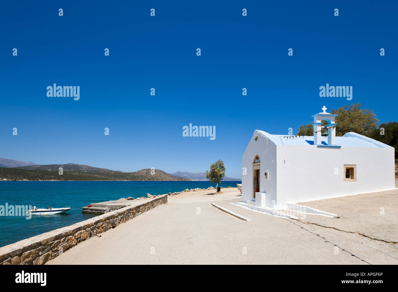 Church overlooking Beach, Istron, Gulf of Mirabello, Lasithi, North ...