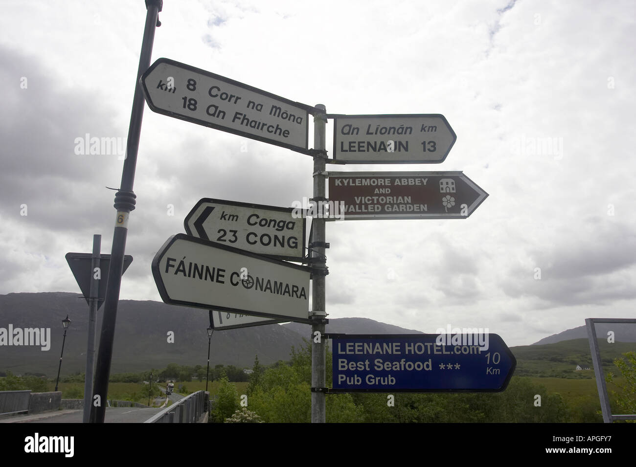 road marking signs in connemara including signs in gaelic and tourist ...