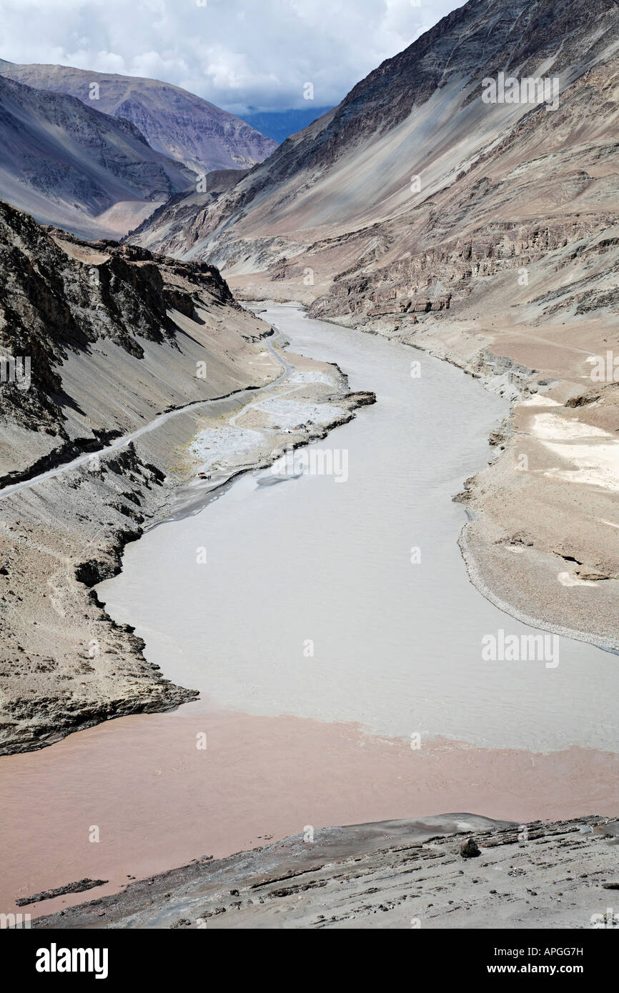 Confluence of the Indus and Zanskar Rivers in Ladakh India Stock Photo ...