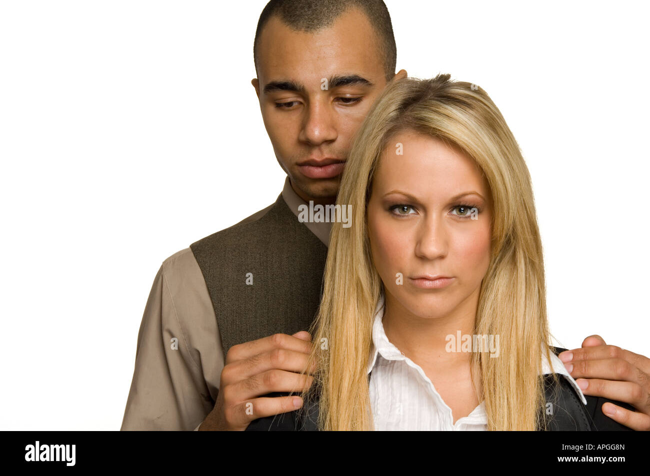 office romance man behind the woman mixed race relationships Stock ...