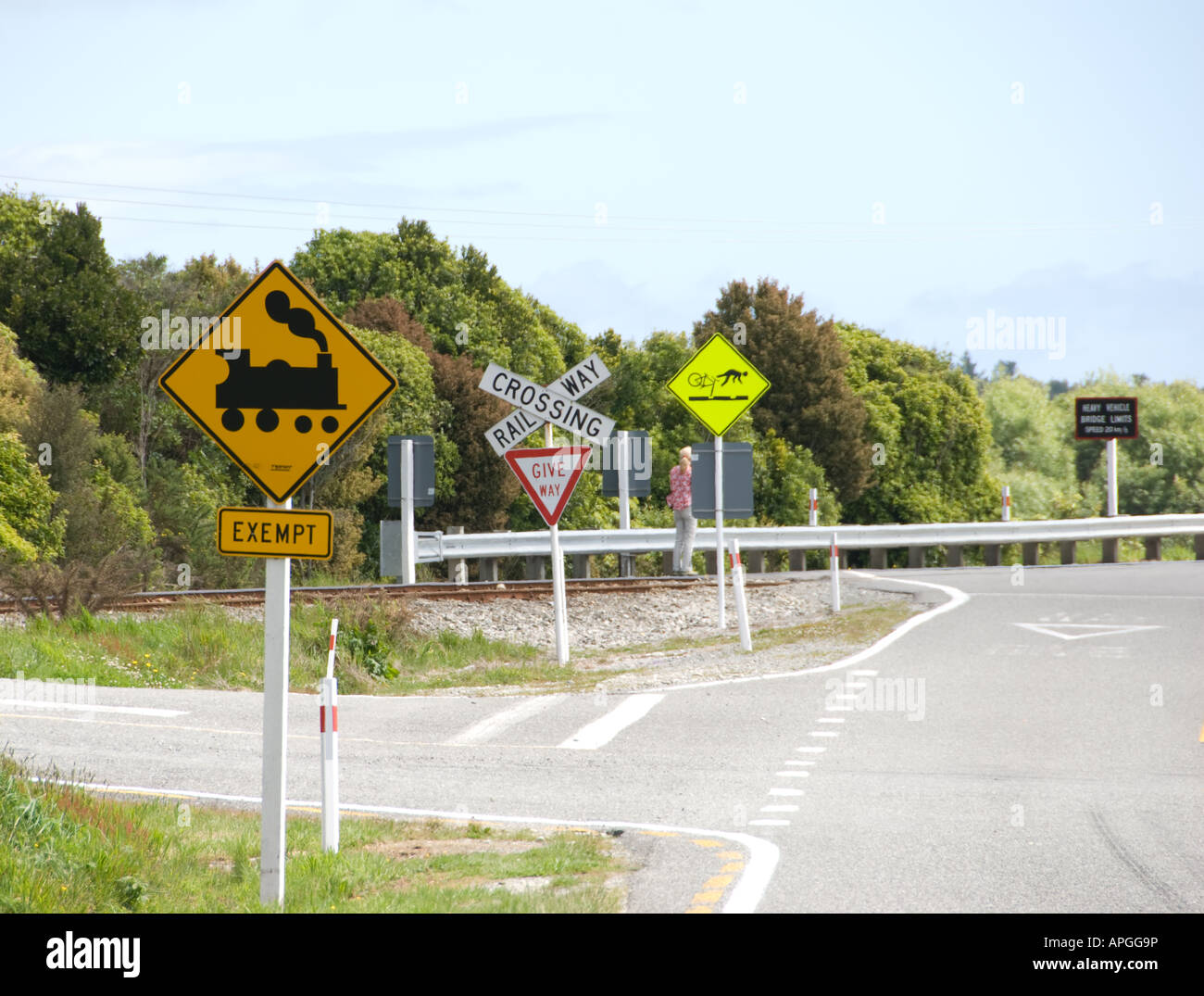 railway crossing signs in new zealand Stock Photo - Alamy