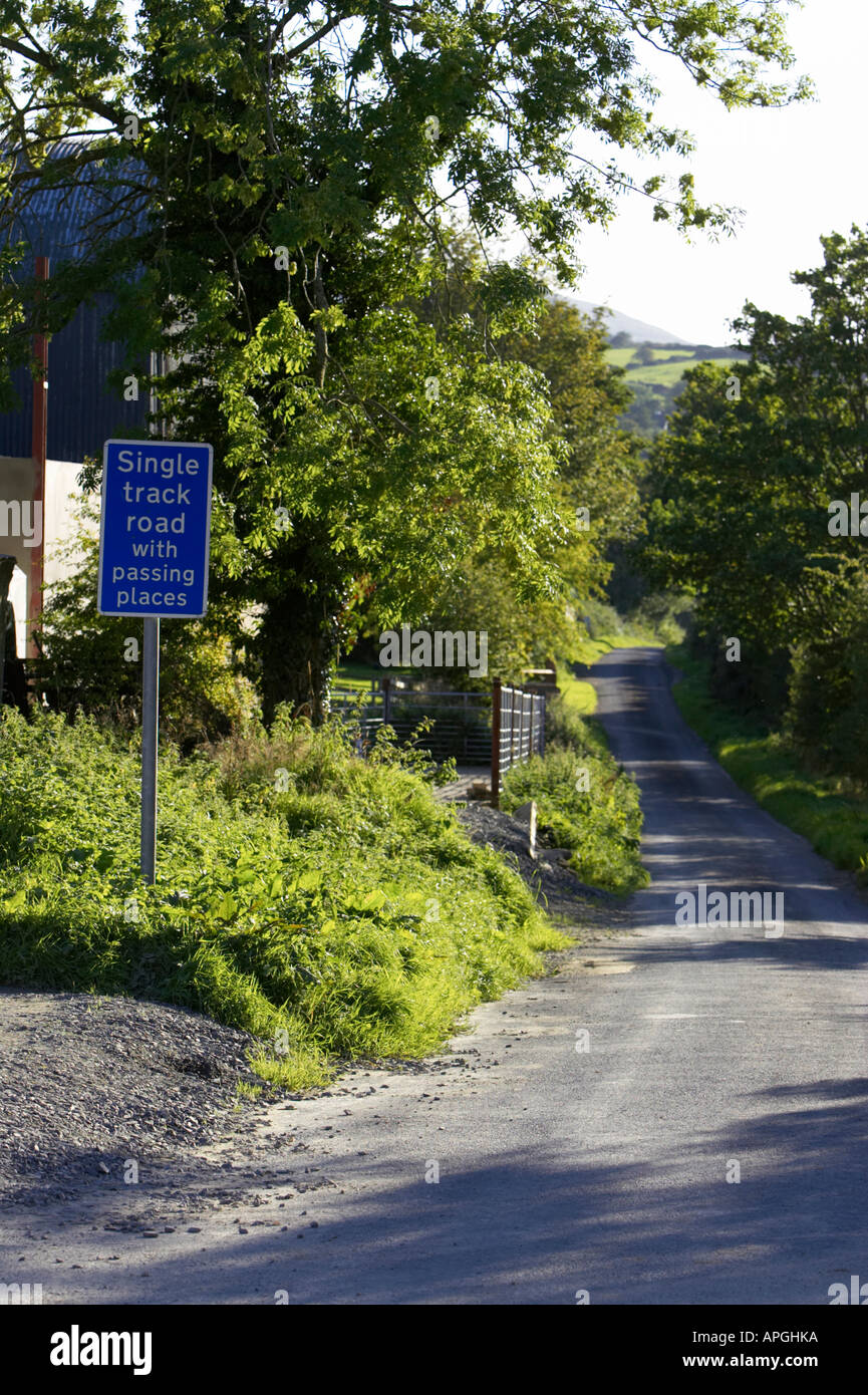 blue and white rectangular single track road with passing places ...