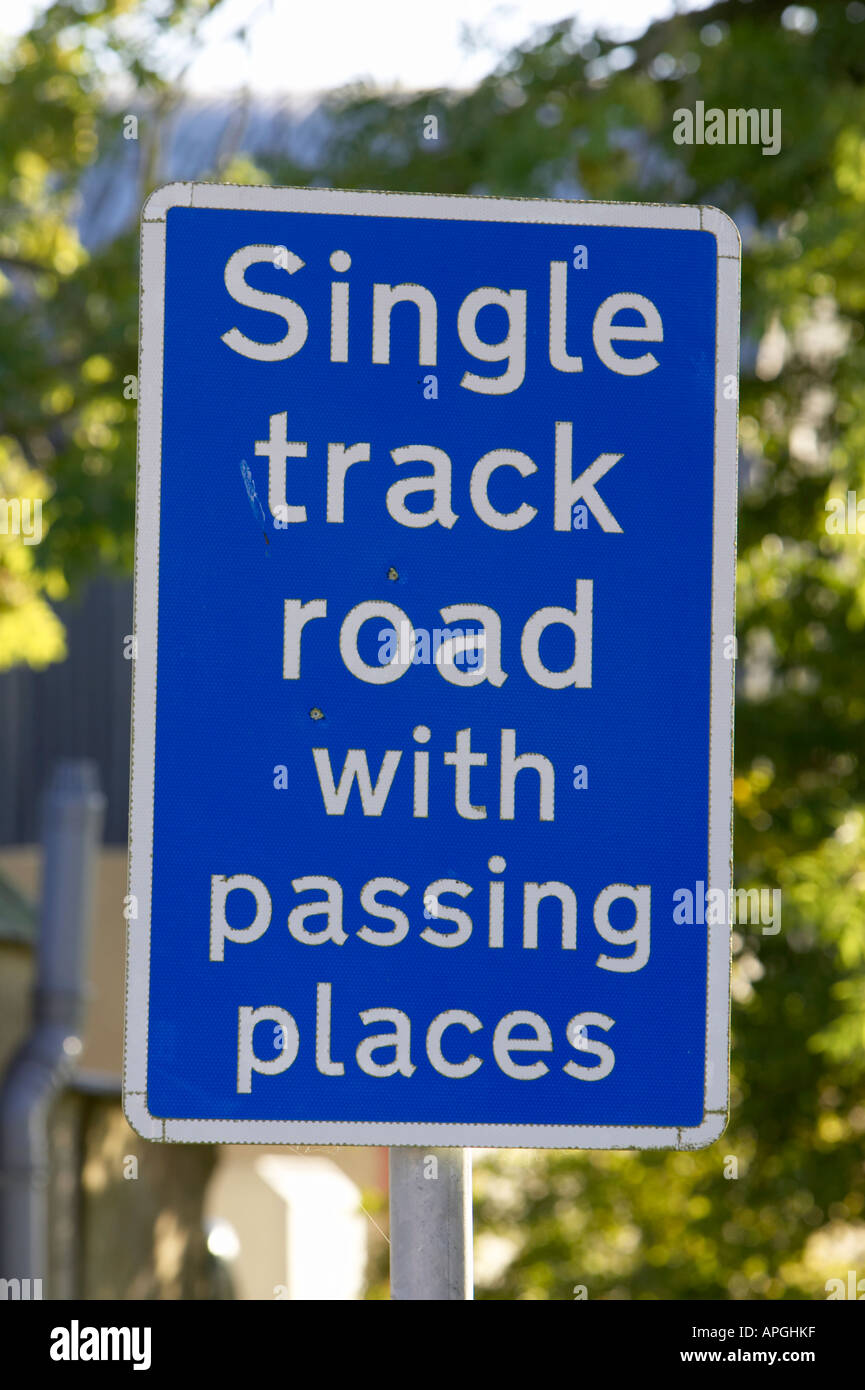 blue and white rectangular single track road with passing places ...