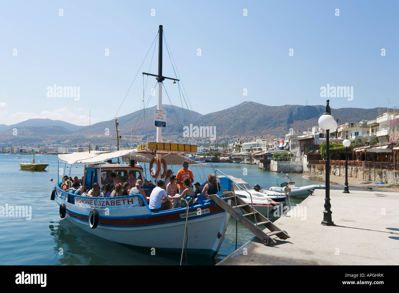 Excursion Boat in the harbour, Hersonissos, North Coast, Crete, Greece ...