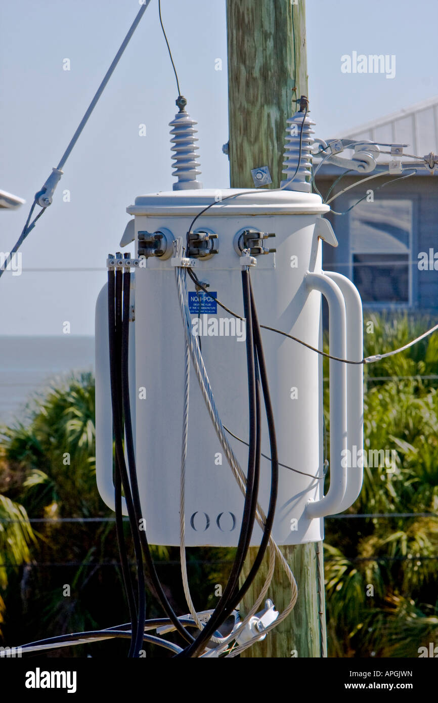 Electric Power Transformer on an Electrical Pole Stock Photo - Alamy