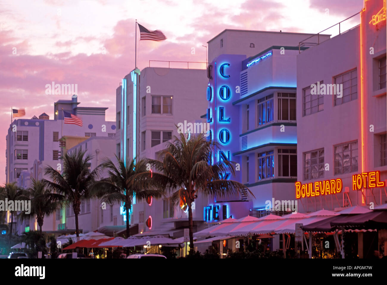 Ocean Drive frontage and hotel, South Beach, Miami Beach, Florida ...