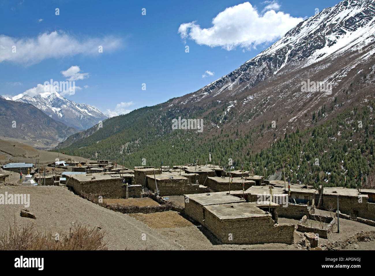 Khangsar village. On the way to Tilicho Lake. Annapurna circuit trek ...