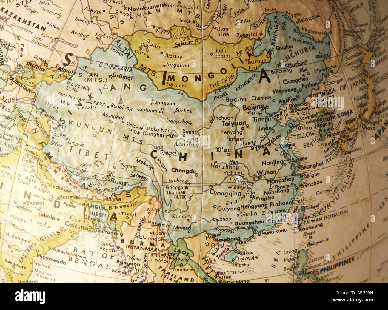 Close up of globe showing China Stock Photo - Alamy