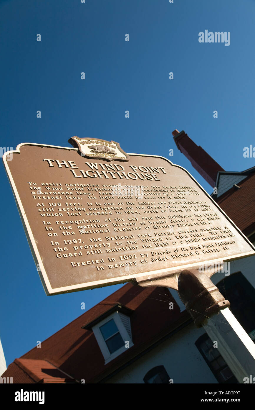 WISCONSIN Racine Information sign with history of Wind Point Lighthouse ...
