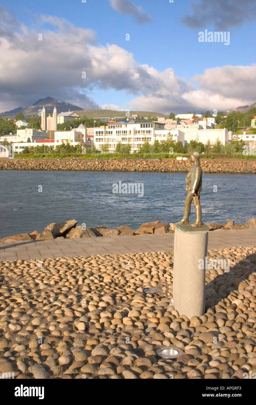 Fisherman statue Akureyri harbourside Iceland Stock Photo - Alamy