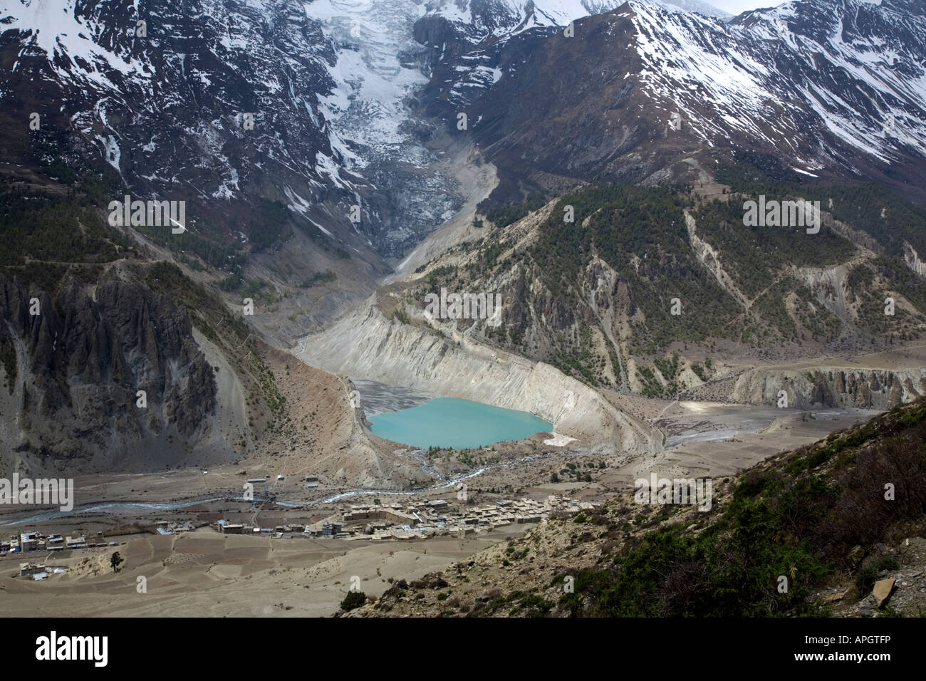Manang and Gangapurna Lake. Annapurna circuit trek. Nepal Stock Photo ...