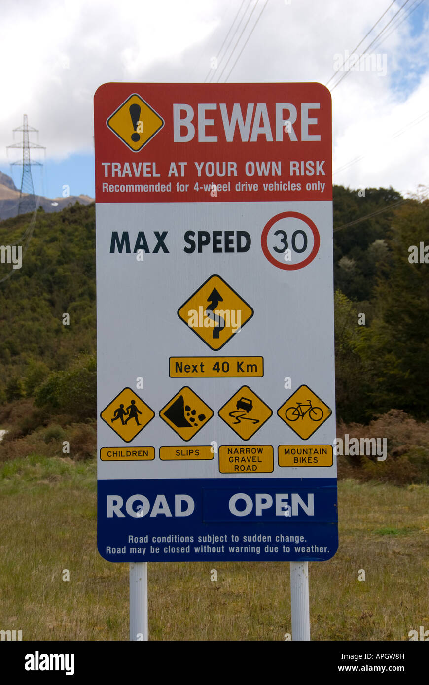 New Zealand Hazard Road Sign Stock Photo - Alamy