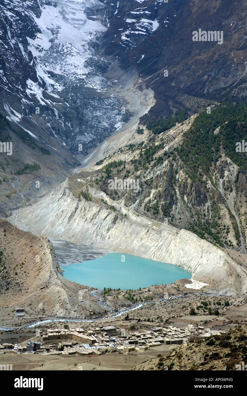 Manang and Gangapurna Lake. Annapurna circuit trek. Nepal Stock Photo ...