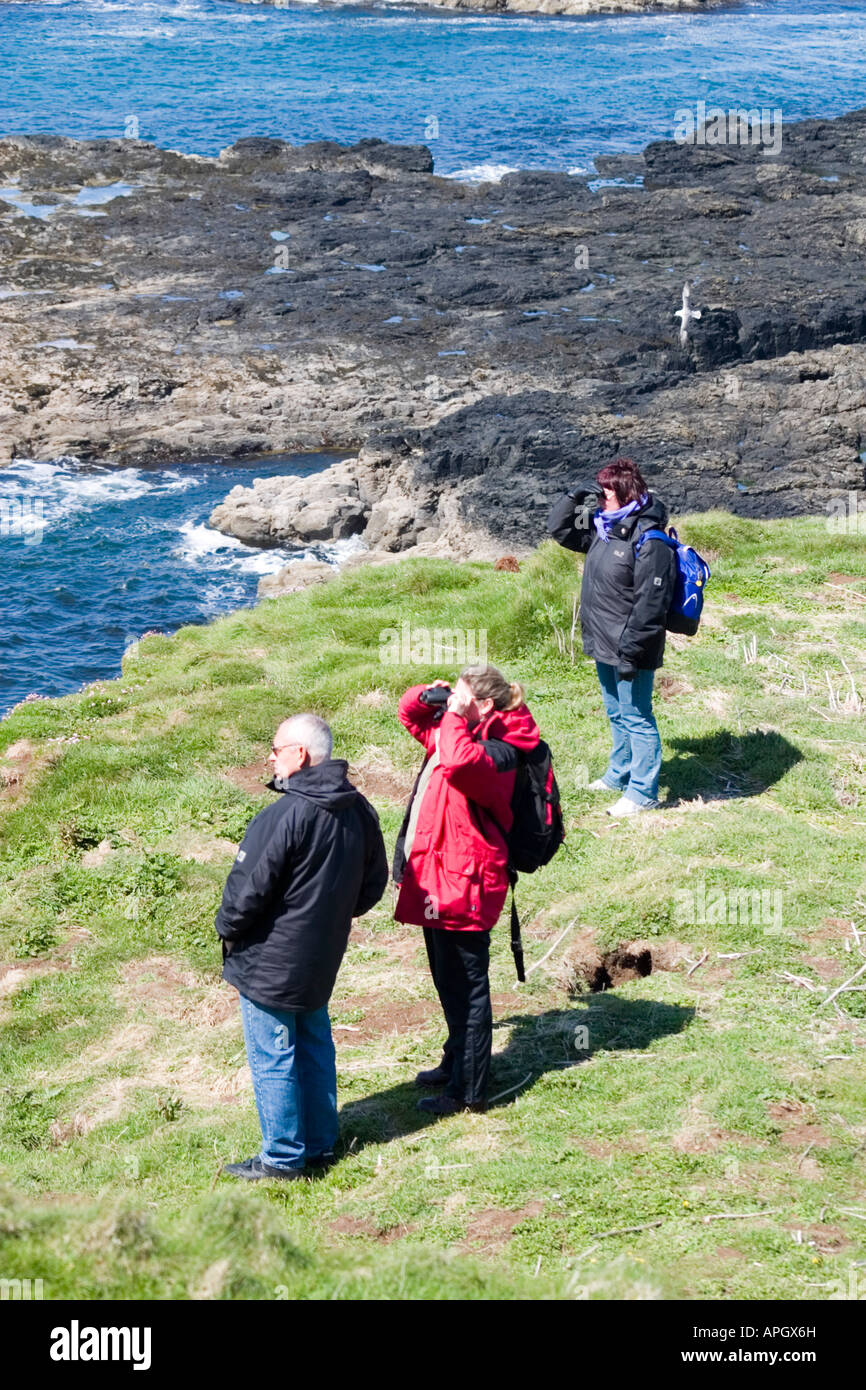 Birdwatchers on Lunga Treshnish Isles near The Isle of Mull Scotland ...