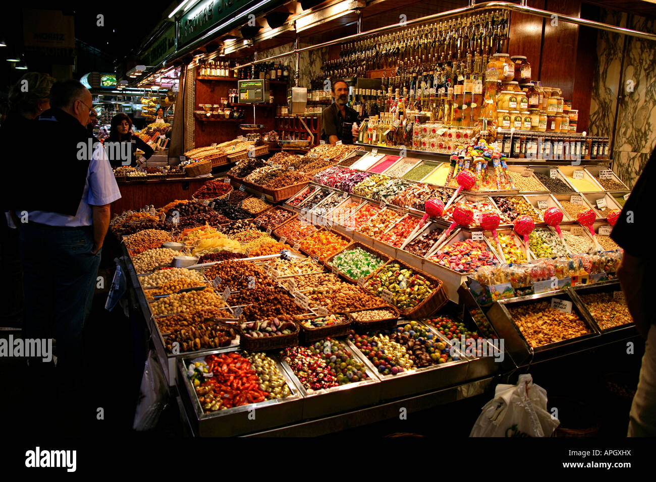 Spanish Market Stall Selling Sweets in Barcelona Stock Photo - Alamy
