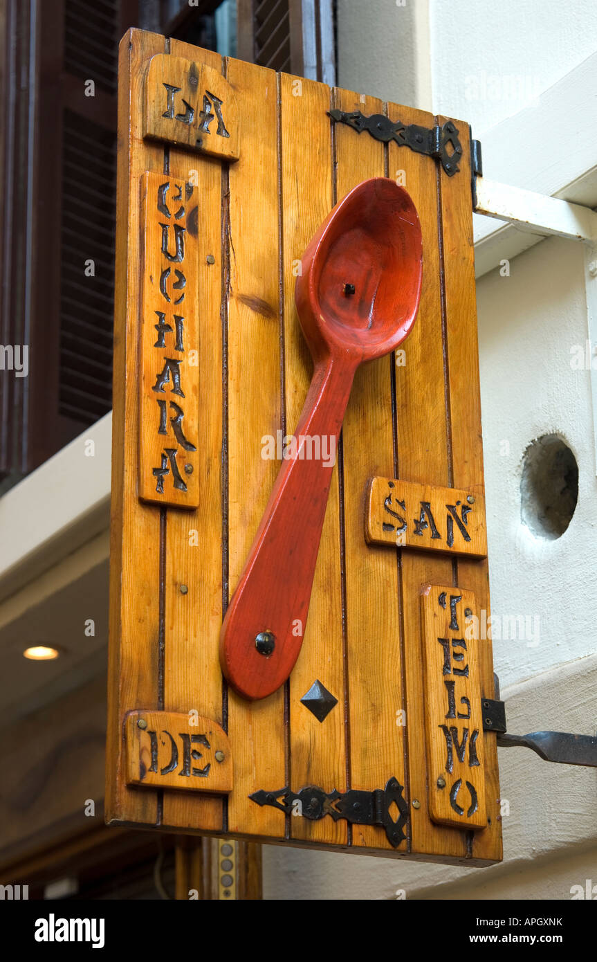 Wooden sign outside one of the best pintxo tapas bars in San Sebastian ...
