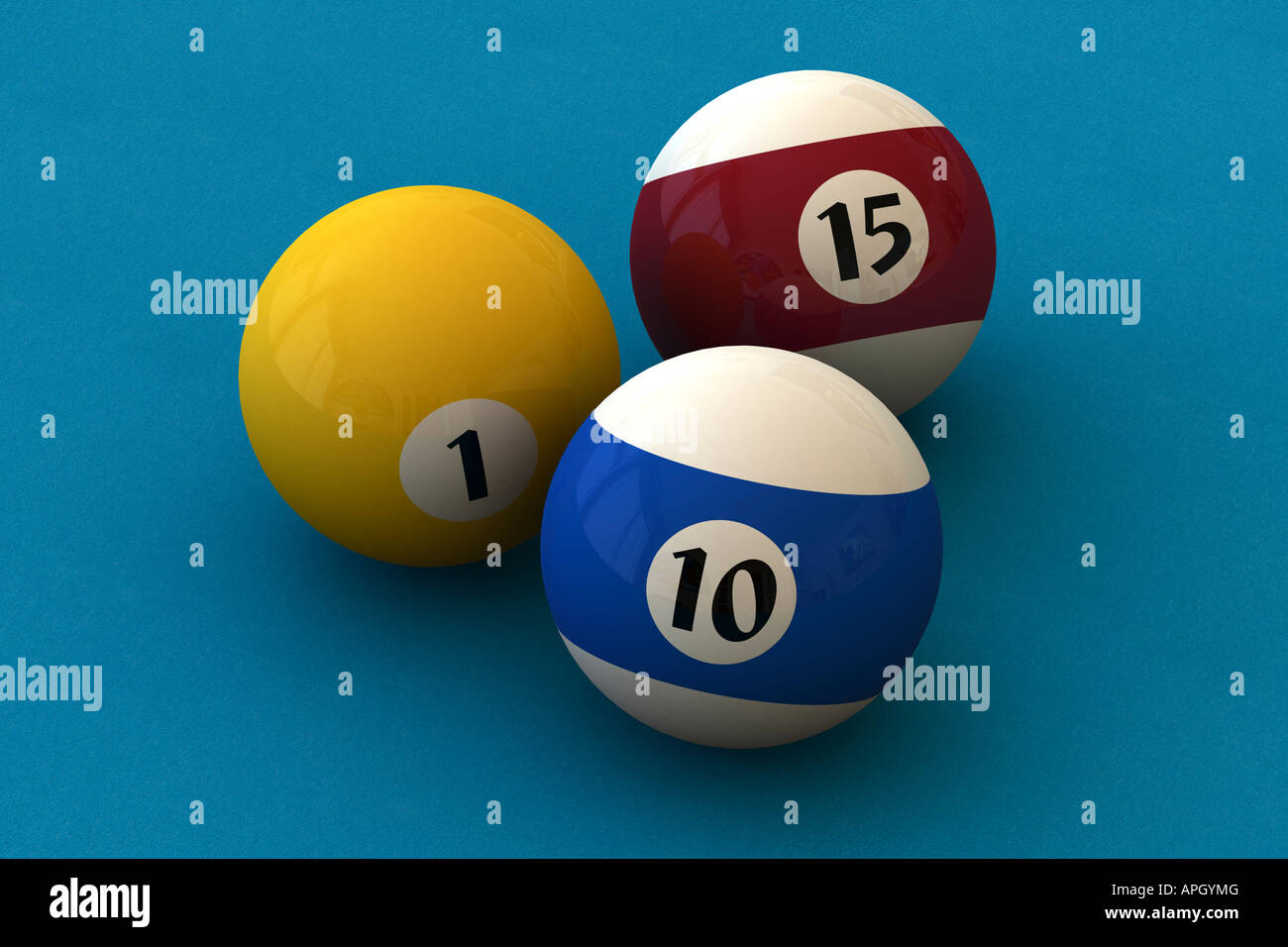 Three pool balls on a blue billiard table (3D rendering Stock Photo - Alamy