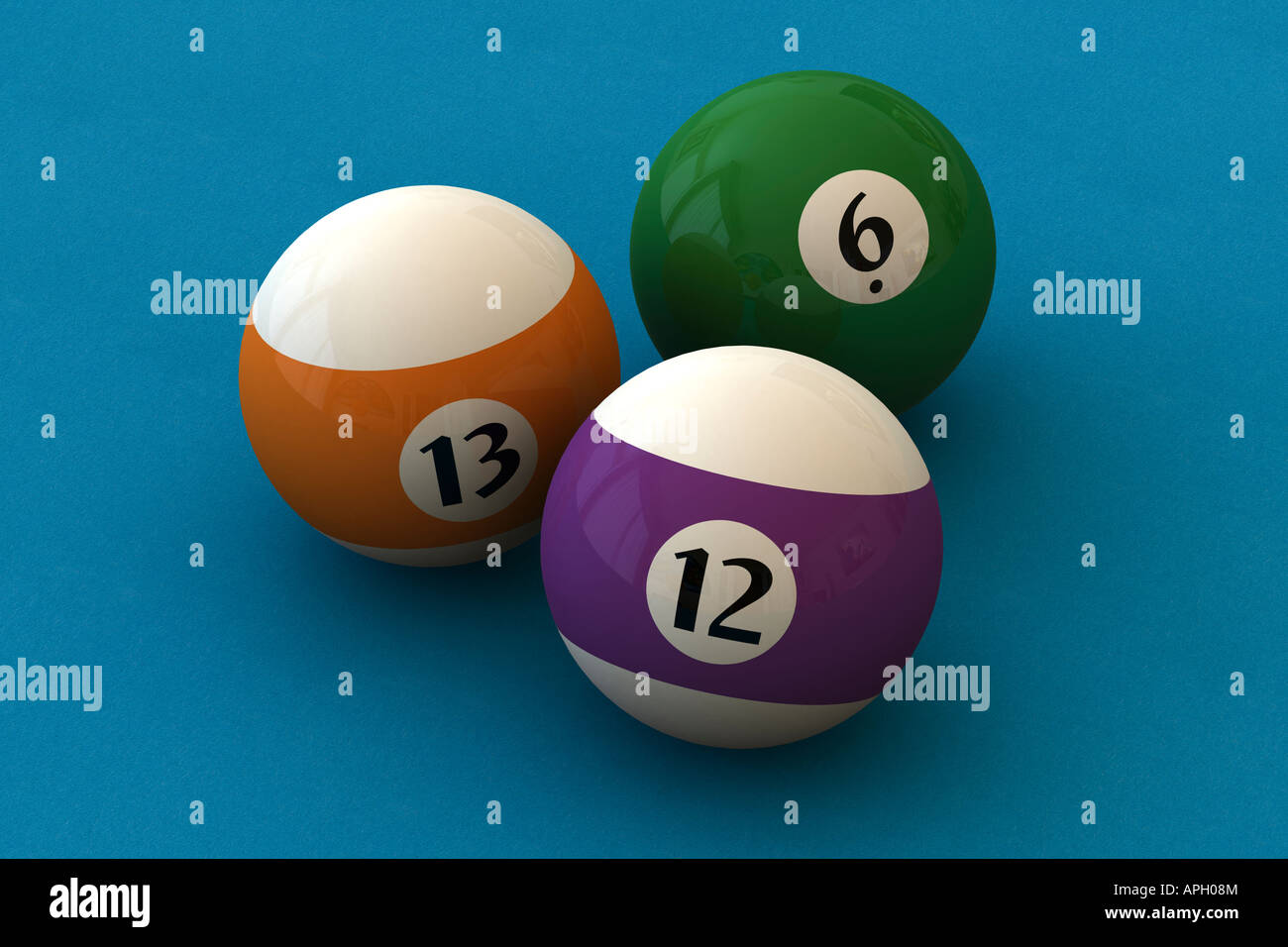 Three pool balls on a blue billiard table (3D rendering Stock Photo - Alamy