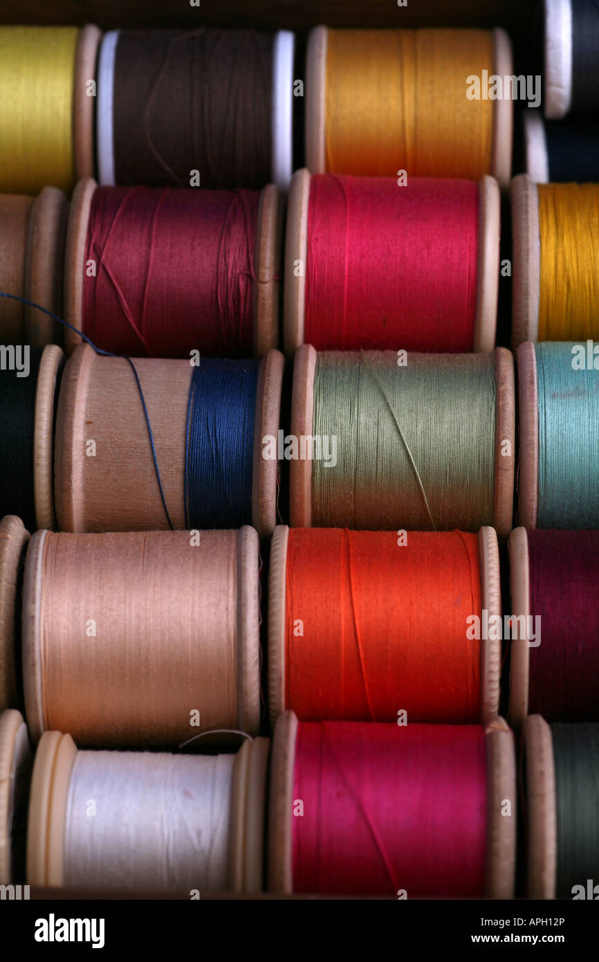 Wooden cotton reels hi-res stock photography and images - Alamy