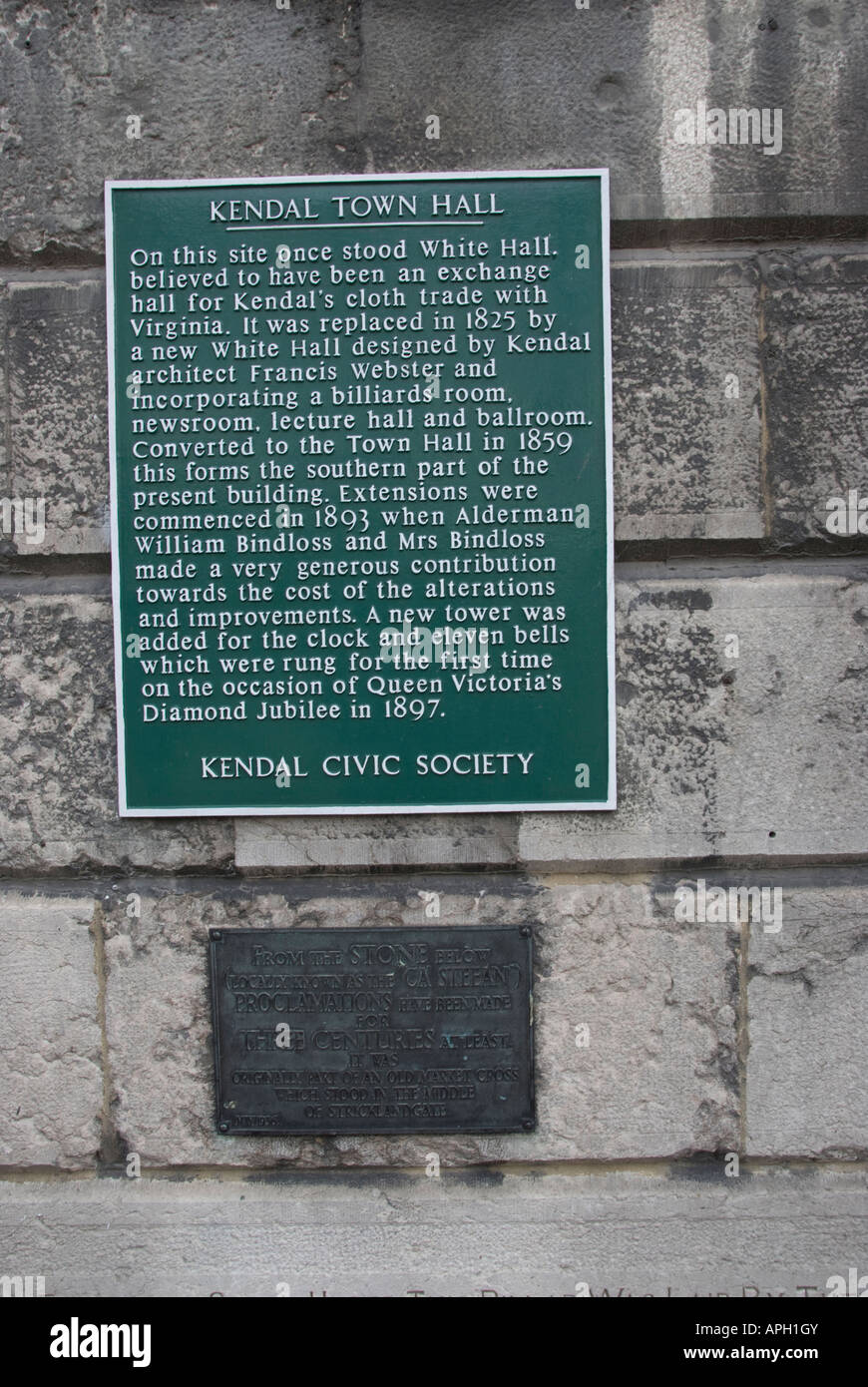 kendal town hall sign kendal civic society Stock Photo - Alamy