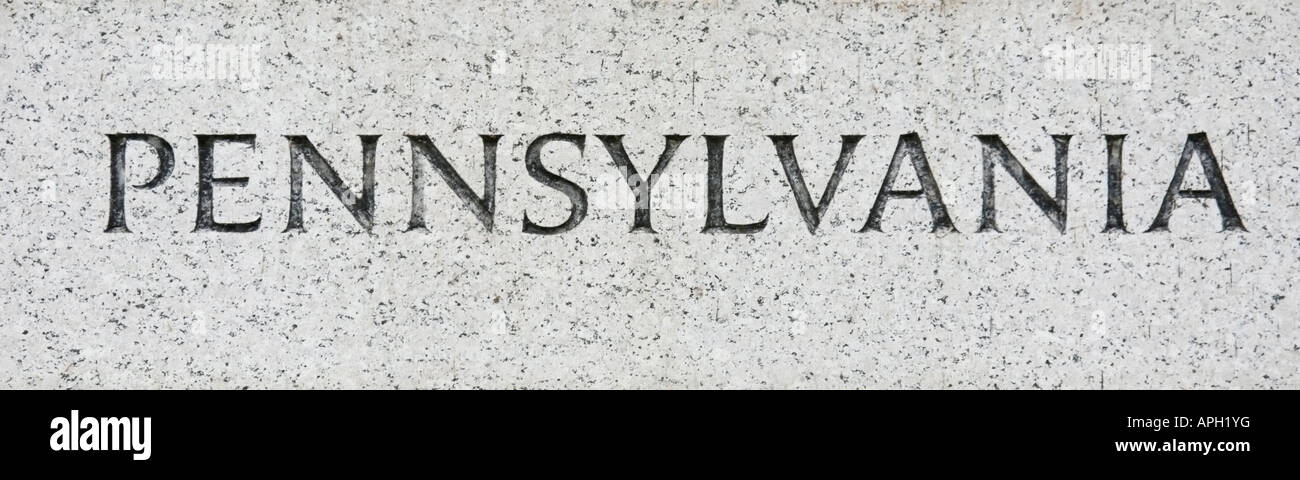Pennsylvania state name written in grey granite stone Stock Photo - Alamy