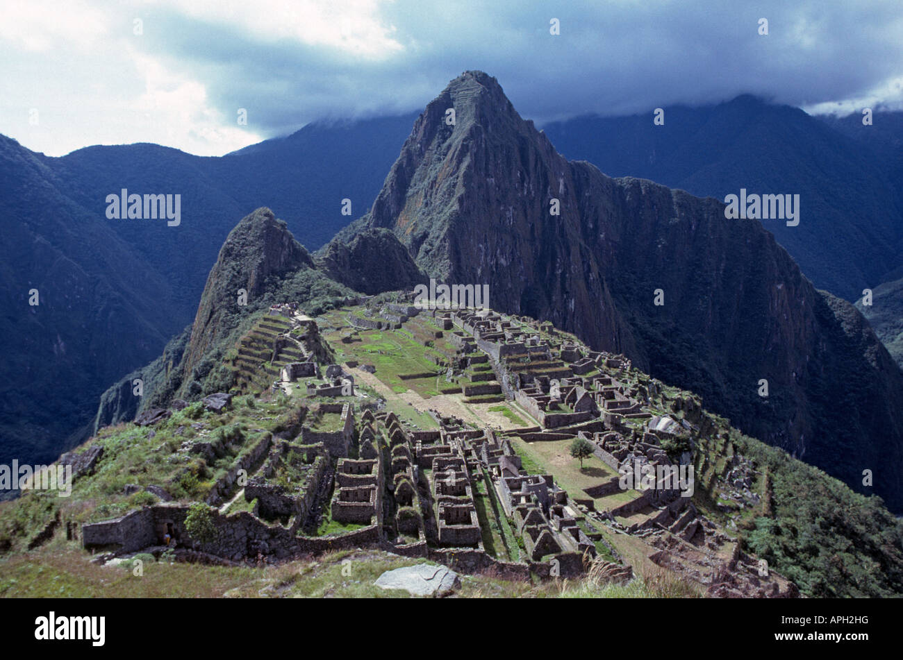 An overview of the ruins of Machu Picchu the lost city of the Incas ...