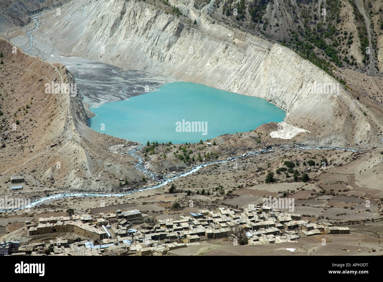 Manang and Gangapurna Lake. Annapurna circuit trek. Nepal Stock Photo ...