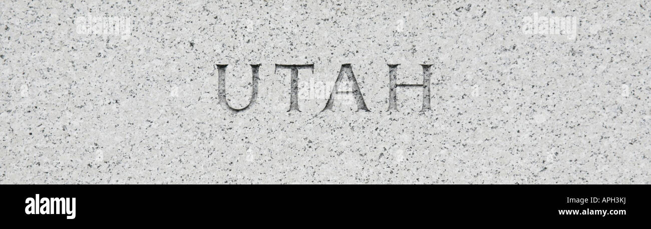 Utah state name written in grey granite stone Stock Photo - Alamy