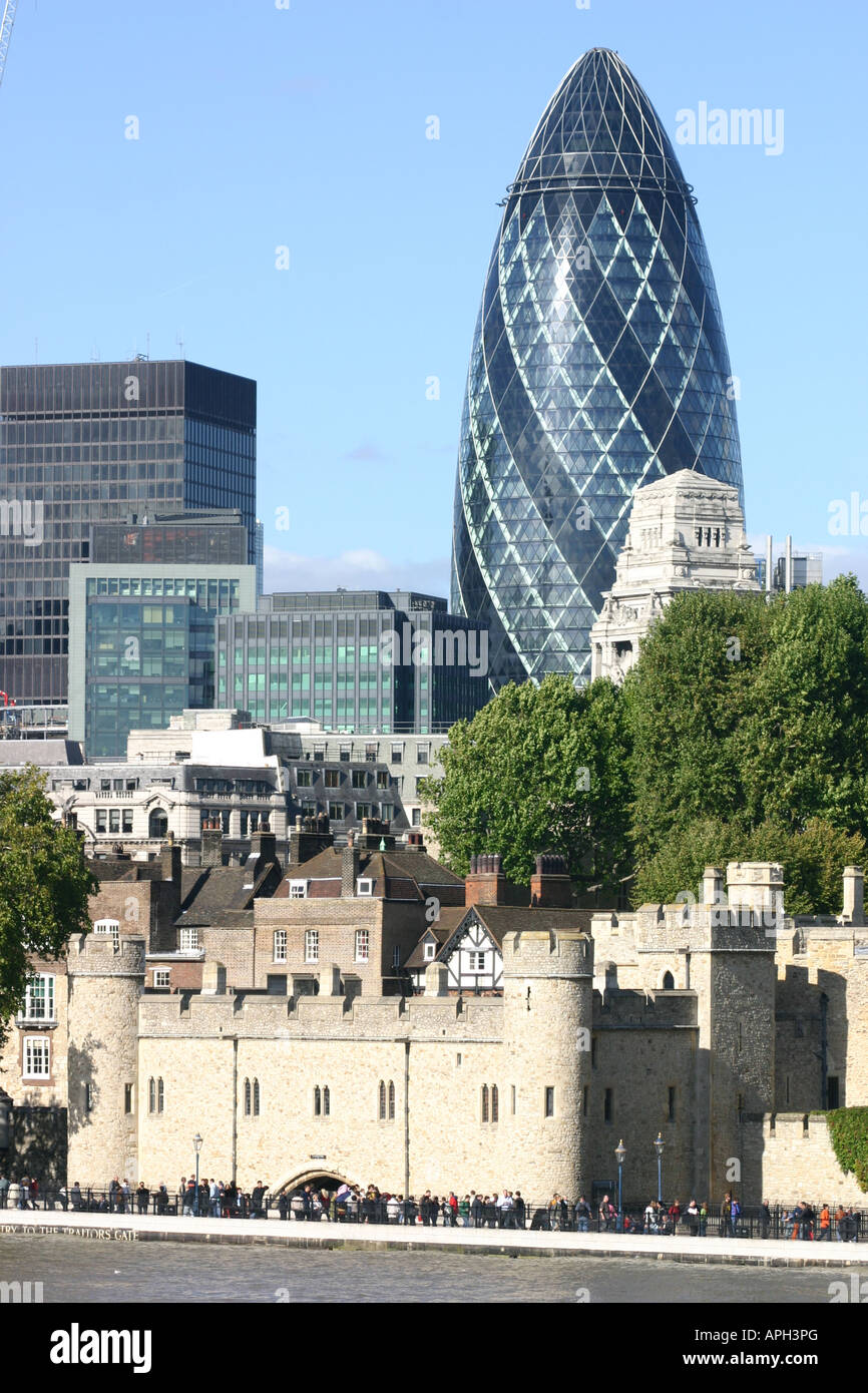 tower of london gherkin swiss re building Stock Photo - Alamy