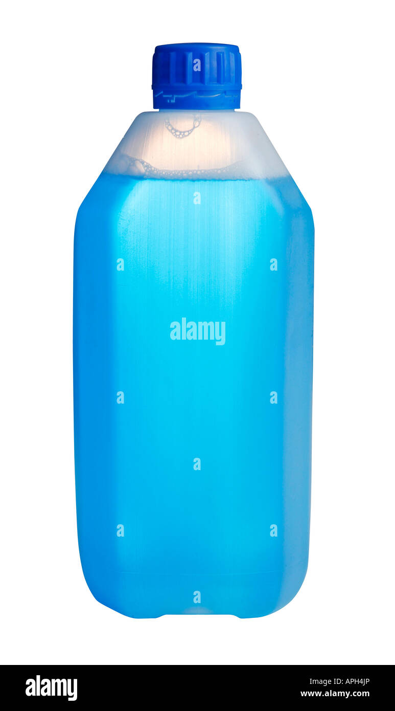 Plastic blank container filled with blue liquid Stock Photo - Alamy