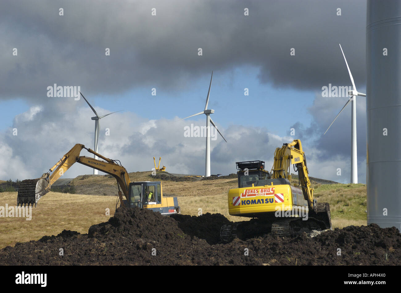 Final land contouring around turbines during construction of Cefn Croes ...