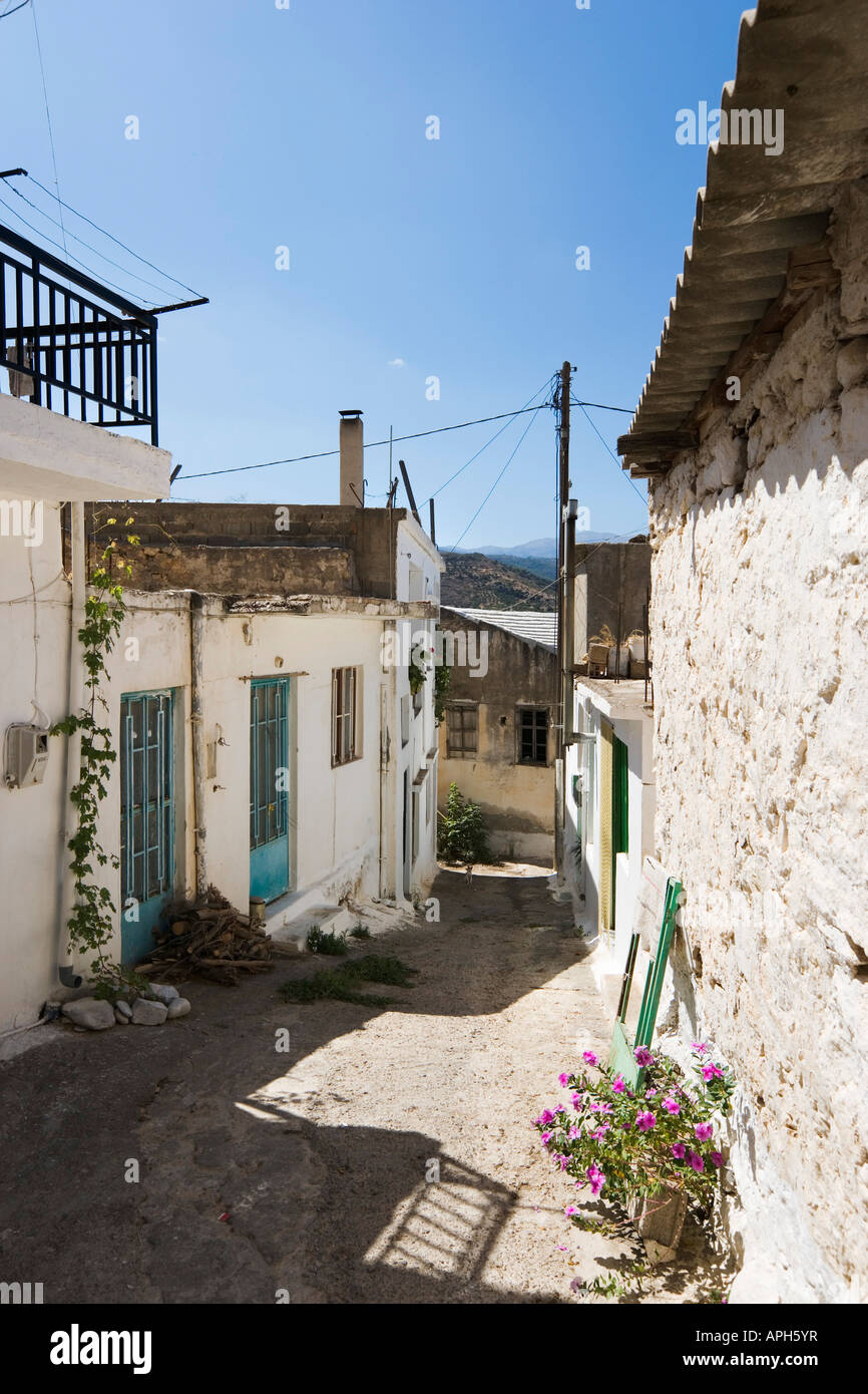 Narrow street in the old village centre, Kalo Chorio, Gulf of Mirabello ...