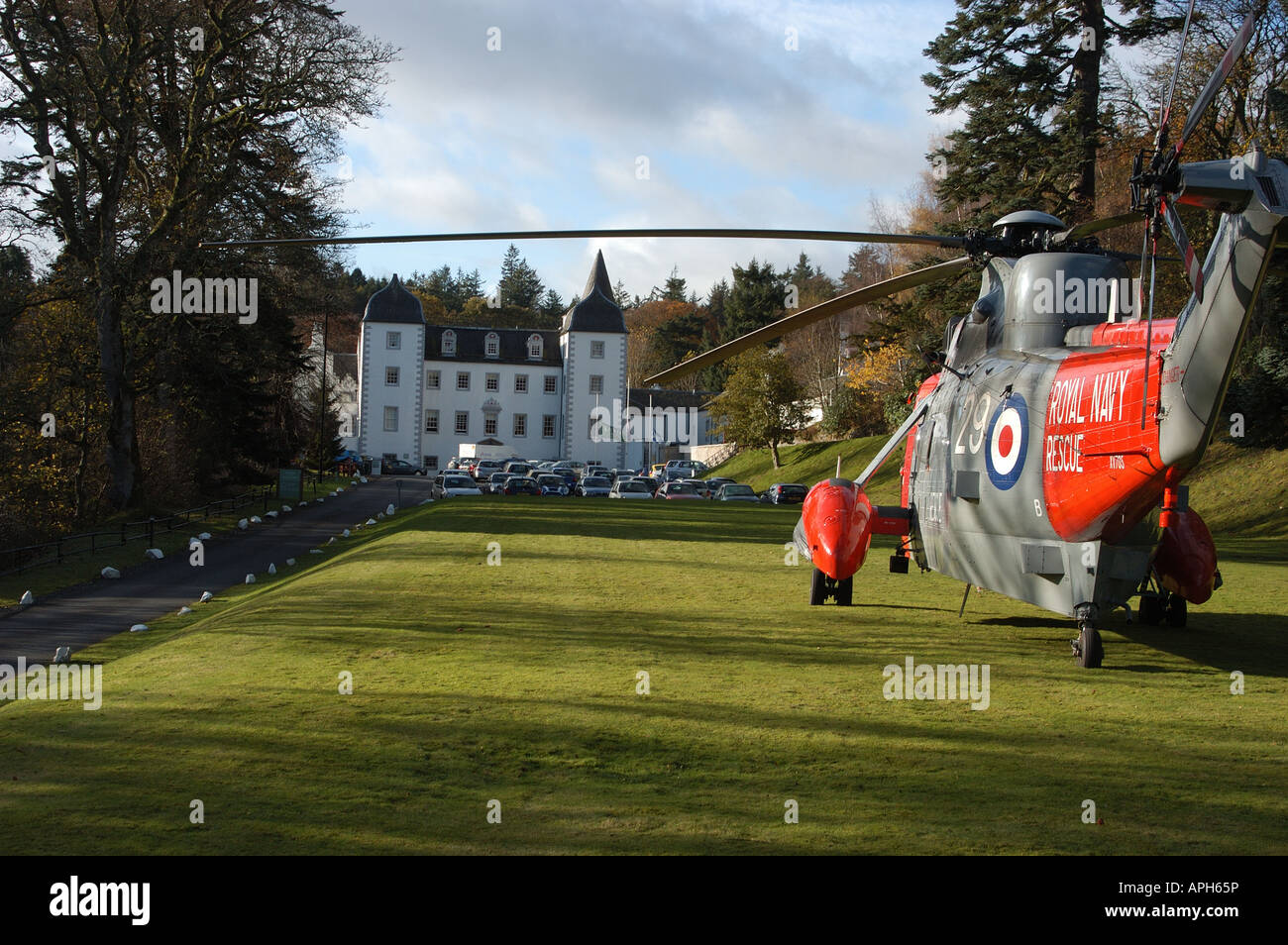 Royal Navy Search and Rescue SAR Sea King helicopter landed at Barony ...