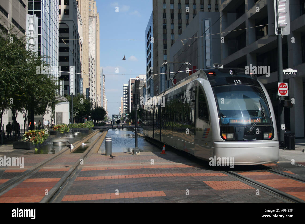 METRORail train on Main Street downtown Houston Texas USA November 2007 ...