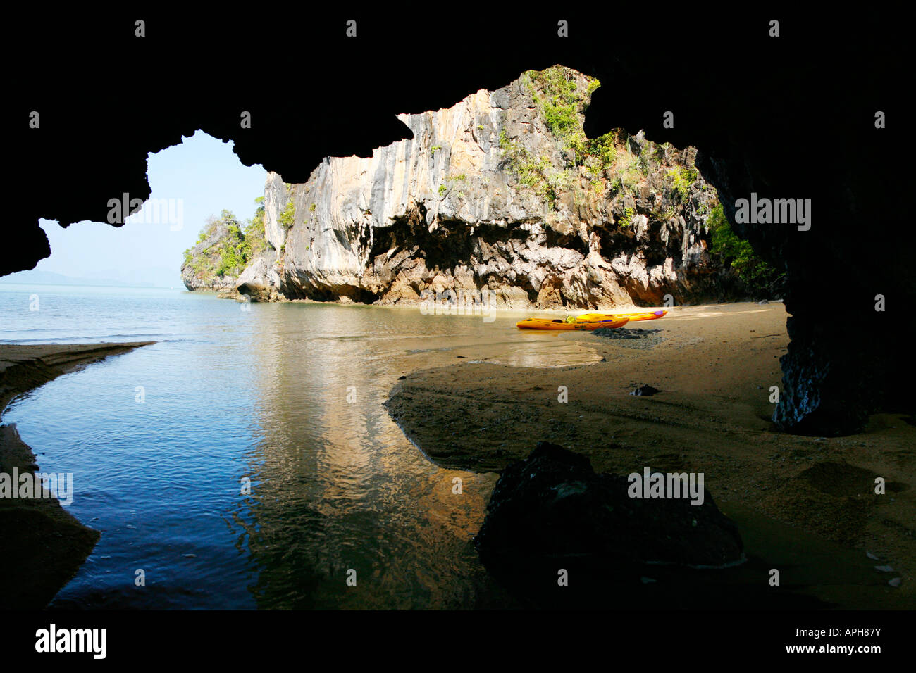 Inside a collapsed cave (hong) looking out, Ko (Koh) Roi, Andaman Sea ...