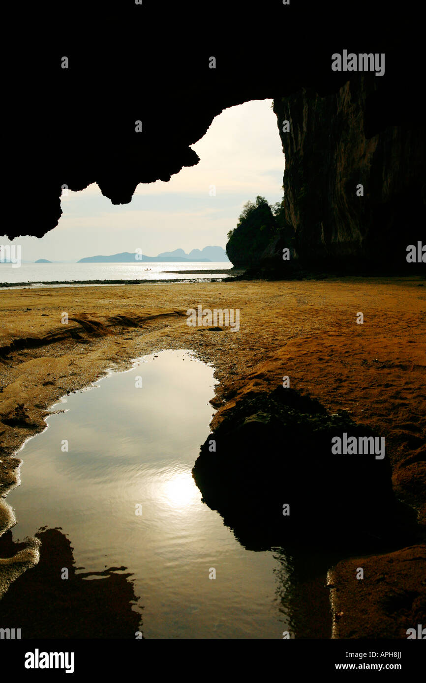 Inside a collapsed cave (hong) looking out, Ko (Koh) Roi, Andaman Sea ...