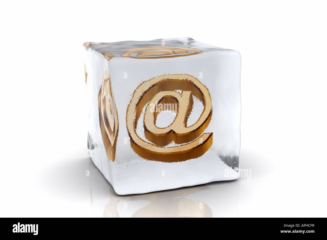 A golden AT symbol frozen inside an ice cube (3D rendering Stock Photo ...