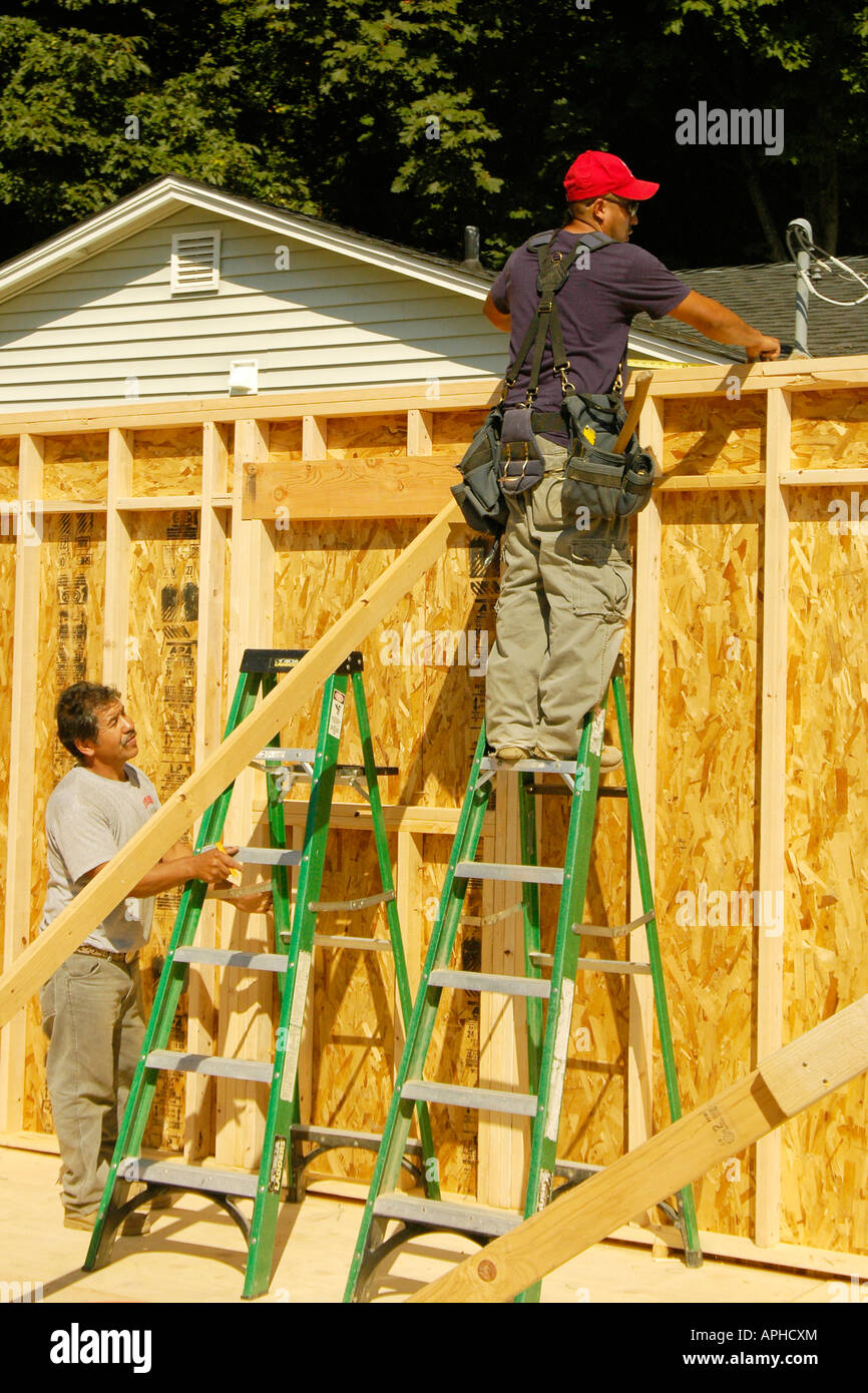 Frame carpenters building residential house, West Seattle Stock Photo ...