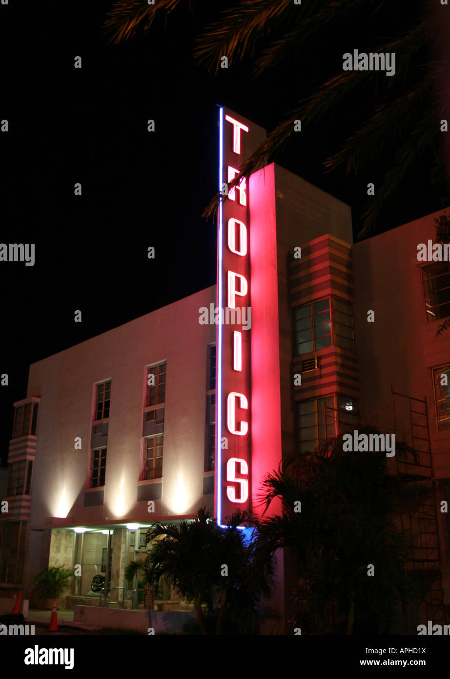 Tropics hotel Ocean Drive Miami beach at night November 2007 Stock ...