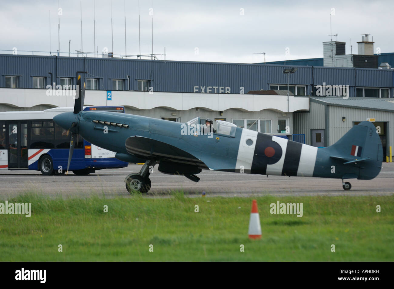 spitfire landing at Exeter Airport Uk England Stock Photo - Alamy