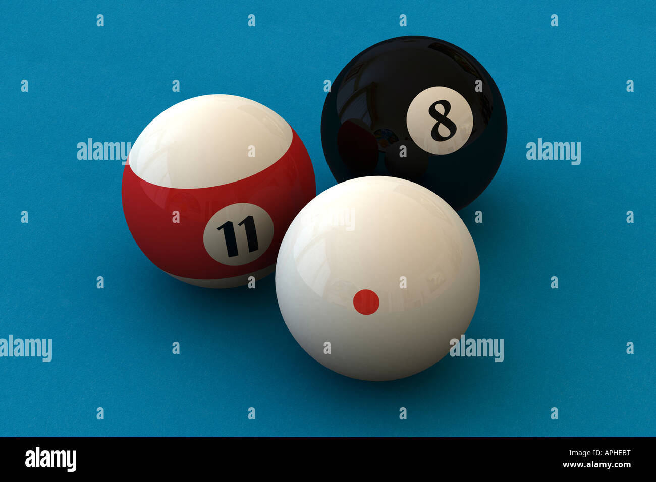 Three pool balls on a blue billiard table (3D rendering Stock Photo - Alamy