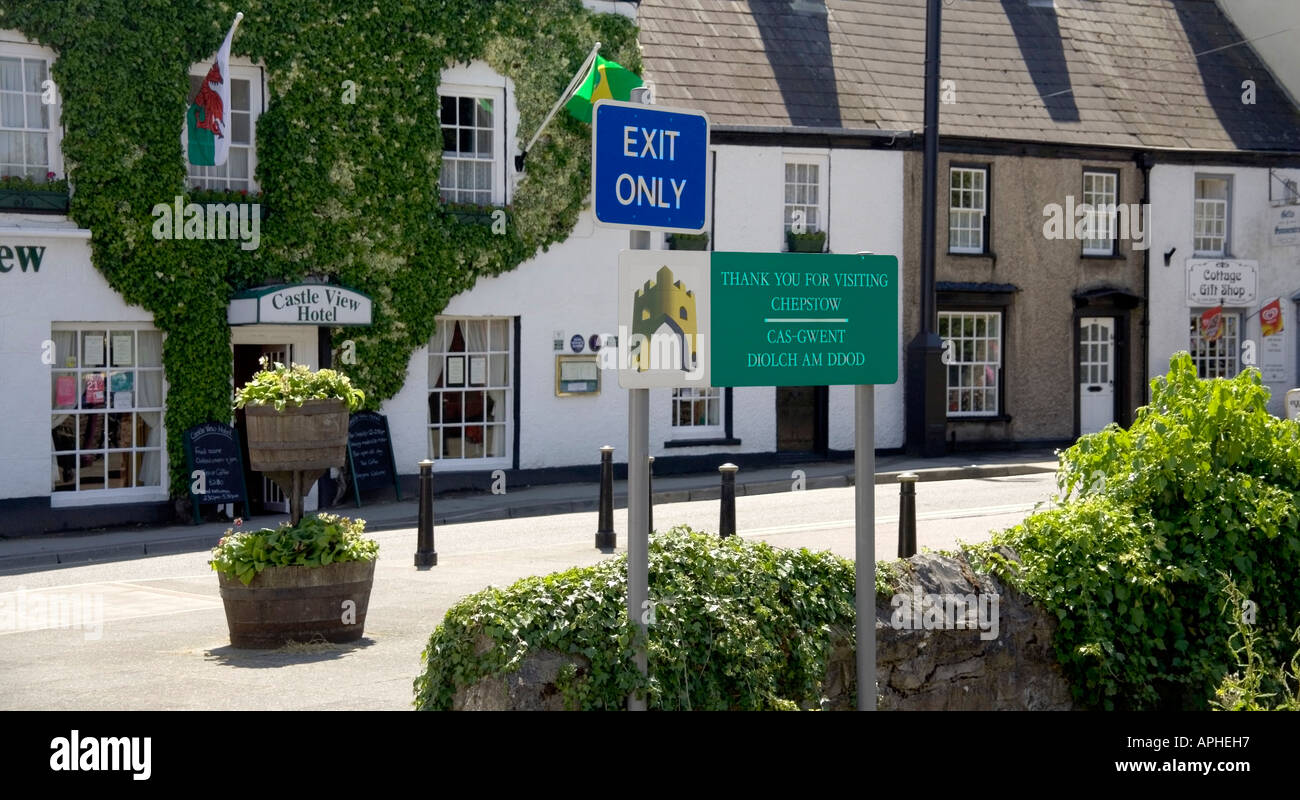 exit only sign chepstow monmouthshire wales Stock Photo - Alamy