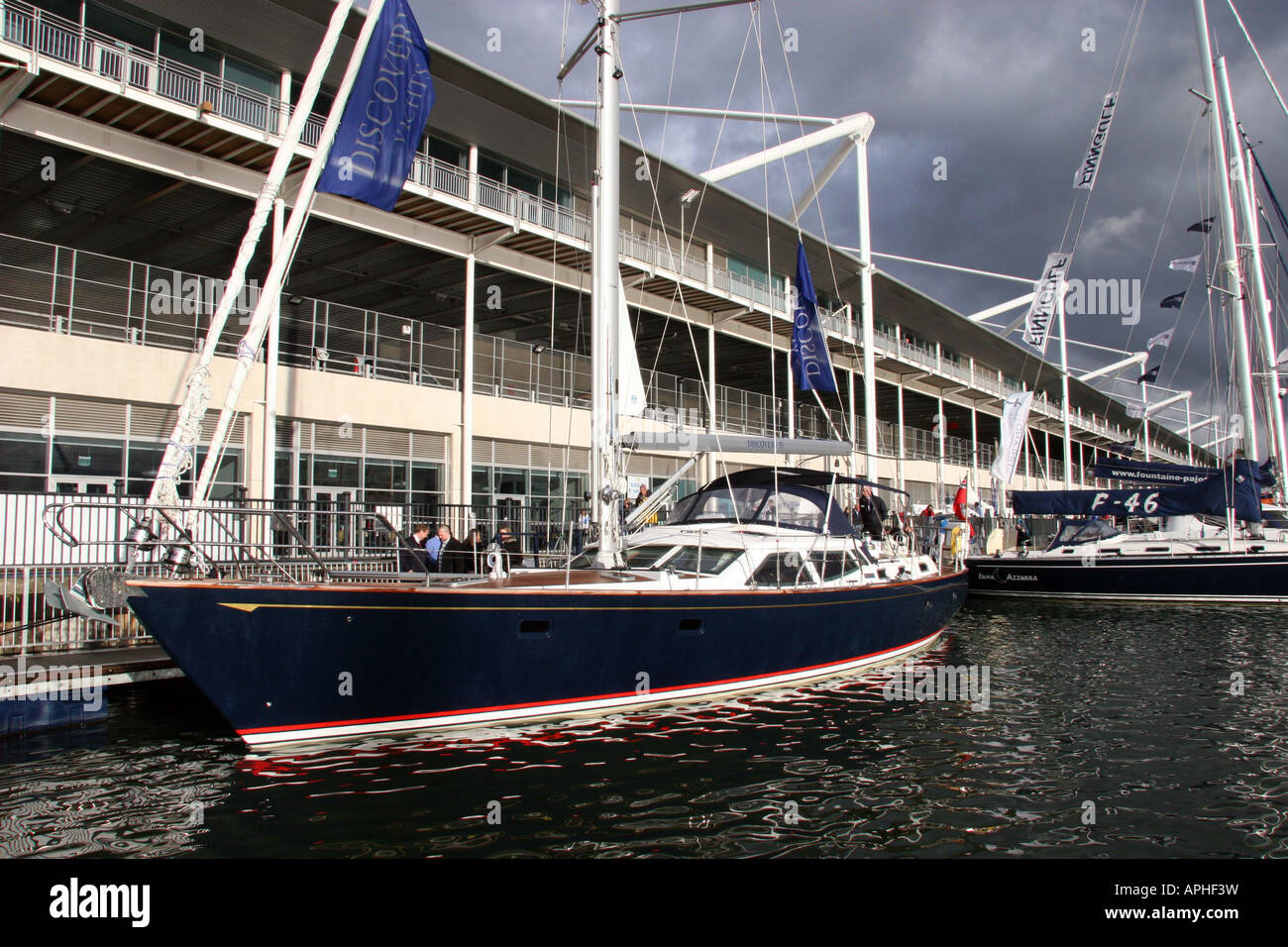 very large luxury saling yacht moored up in london Stock Photo - Alamy