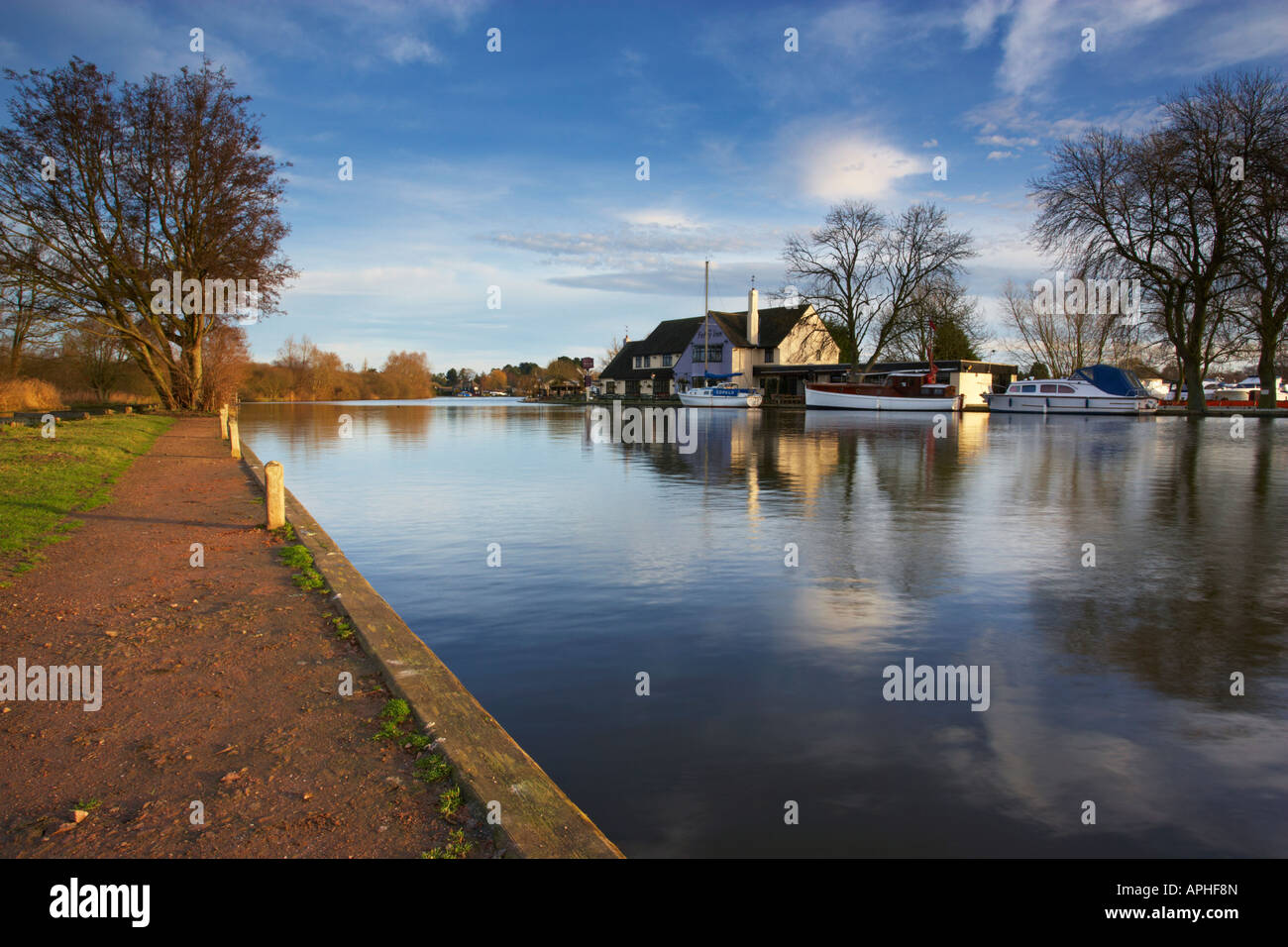 A view across the River Bure towards Horning in the Norfolk Broads ...