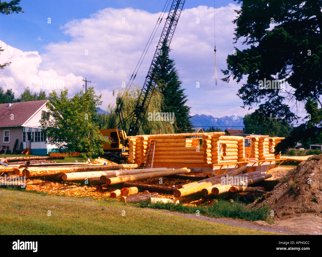 Log Cabin Construction British Columbia Canada Stock Photo - Alamy